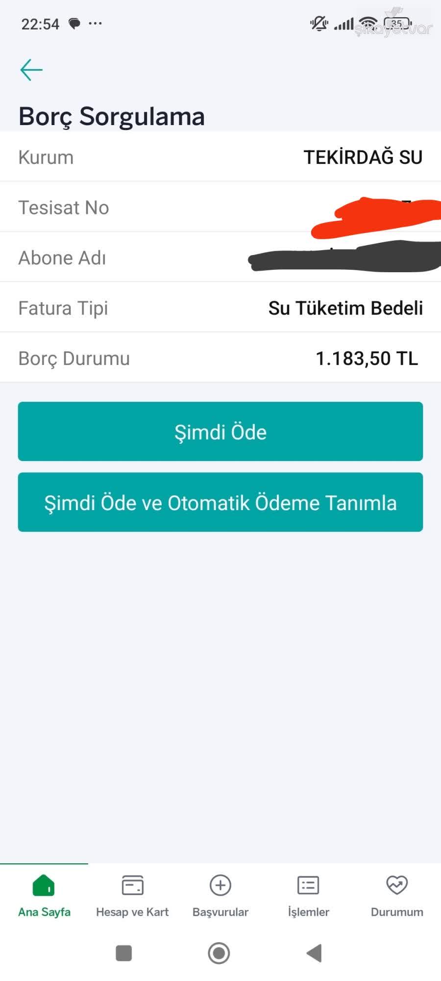 TESKİ Kullanmadığım Su İçin Yüksek Fatura Şoku - Şikayetvar