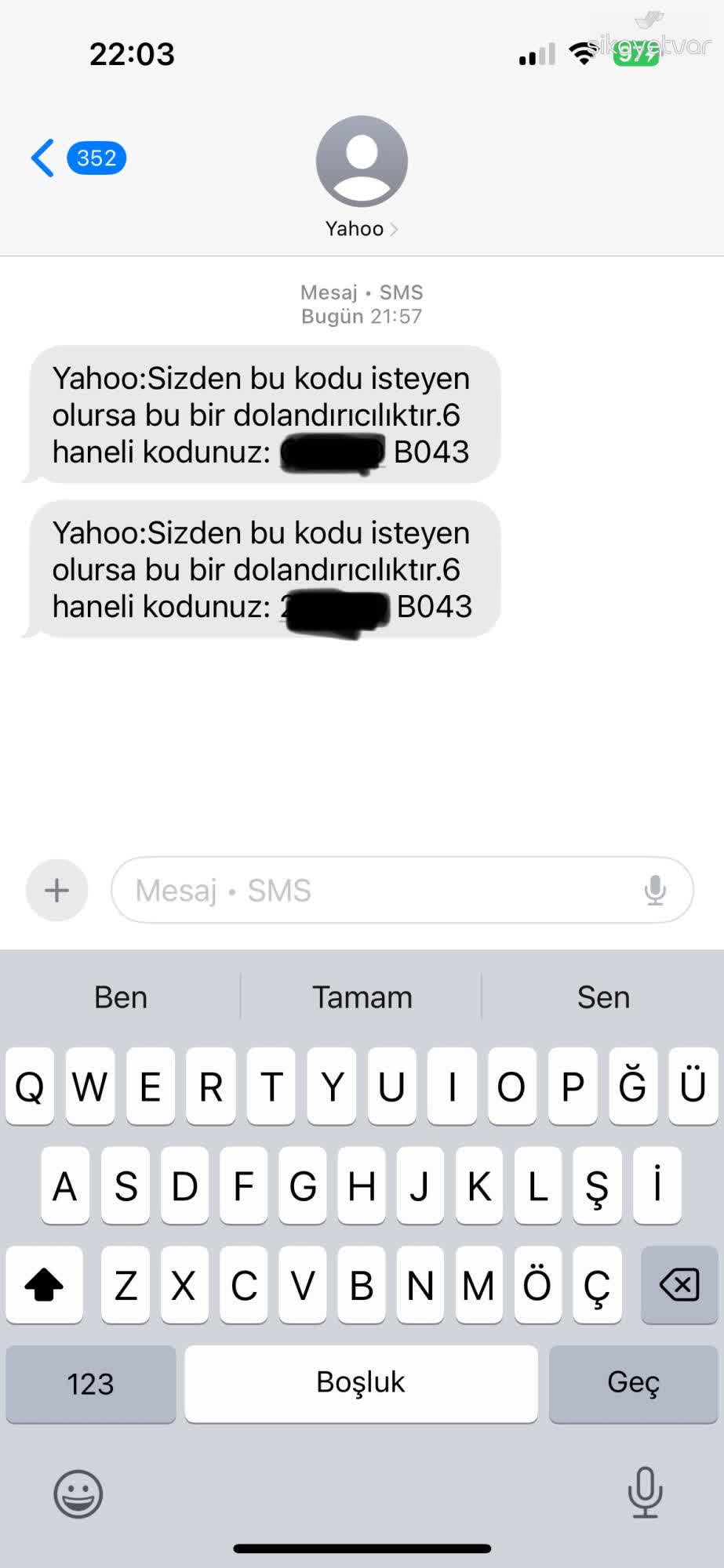 Yahoo Bilgim Dışında Gelen Doğrulama Kodları Nedeniyle Endişeliyim - Şikayetvar