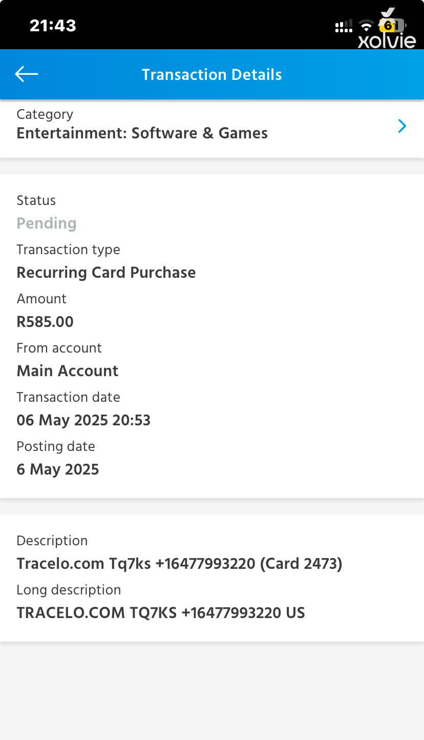 Urgent Refund Request - Unauthorized Tracelo Charge - Xolvie