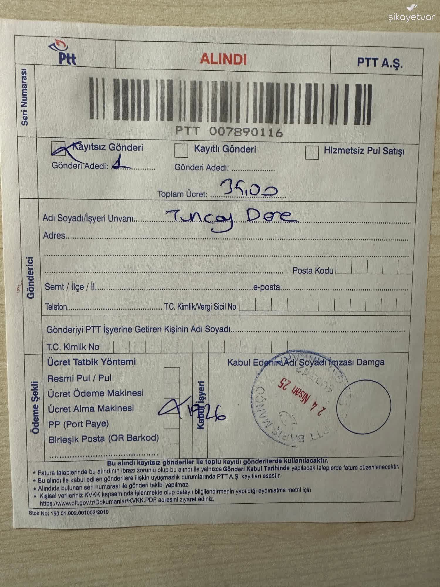 PTT Kargo Kayıtsız Gönderim Kayıp, Takip Edilemiyor! - Şikayetvar