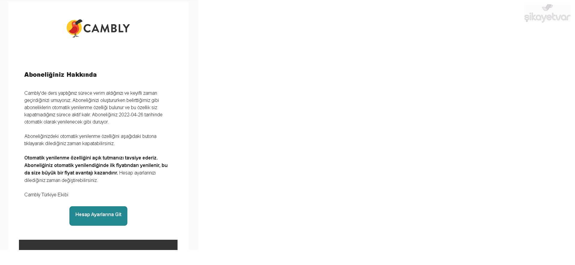 Cambly Abonelik Yenileme Hakkımın İhlali Ve Haksız Fiyat Artışı - Şikayetvar