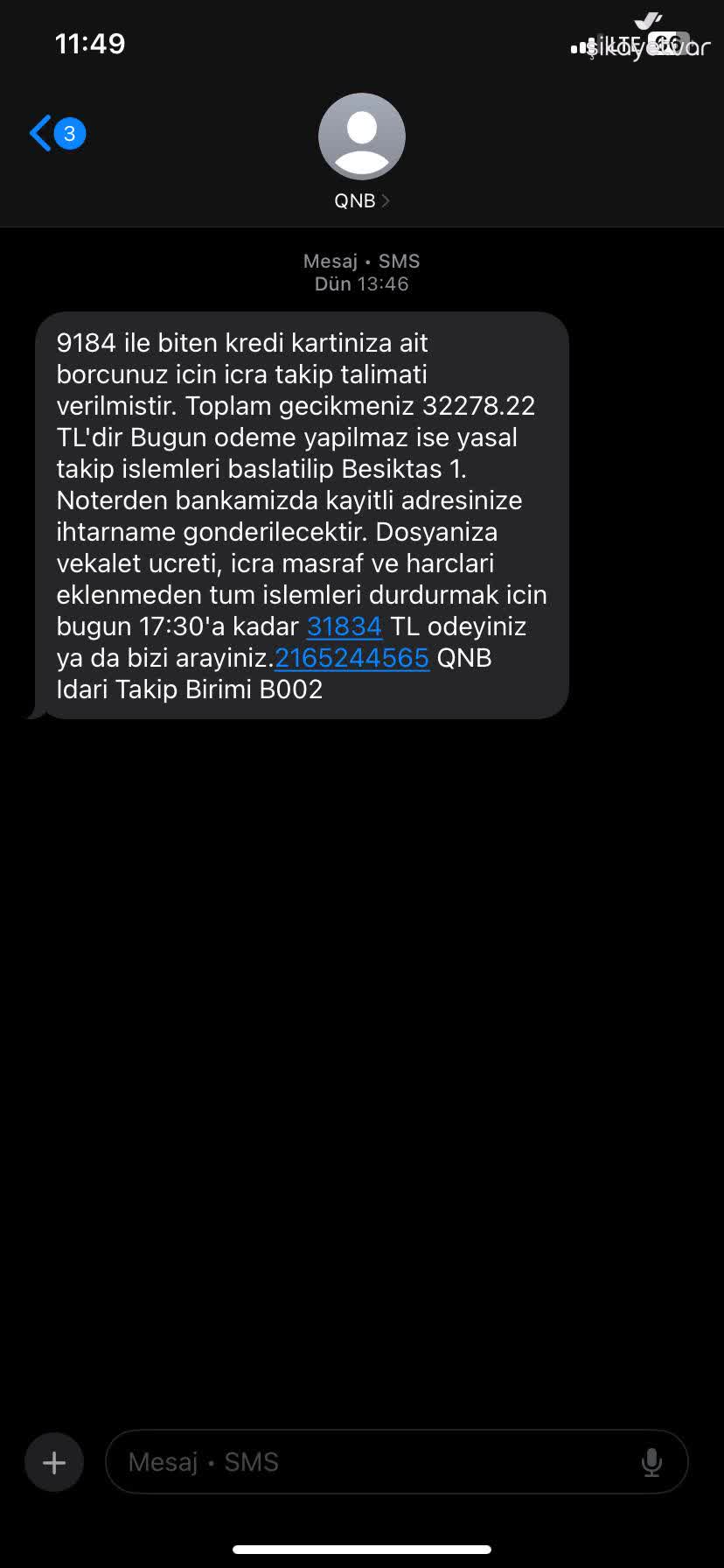 QNB Türkiye Ödeme Yapmama Rağmen Erken İcra Takibi Ve Yetersiz Müşteri Hizmeti - Şikayetvar