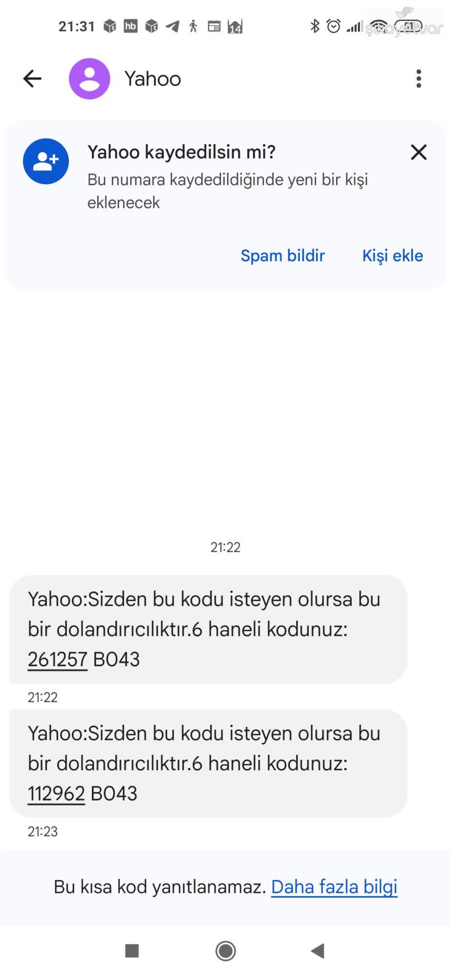 Yahoo Hesabım Olmadığı Halde SMS İle Doğrulama Kodu Gönderildi - Şikayetvar