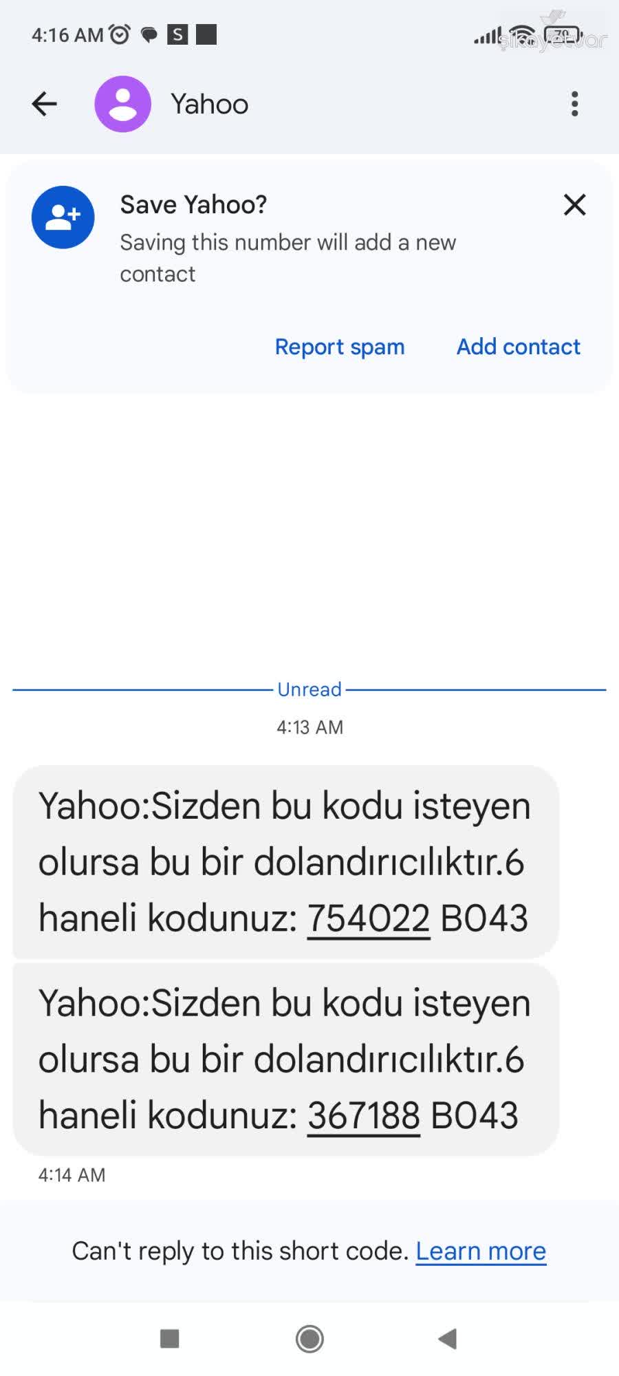 Yahoo Bilgim Dışında Gönderilen Doğrulama Kodları Hakkında Endişe - Şikayetvar