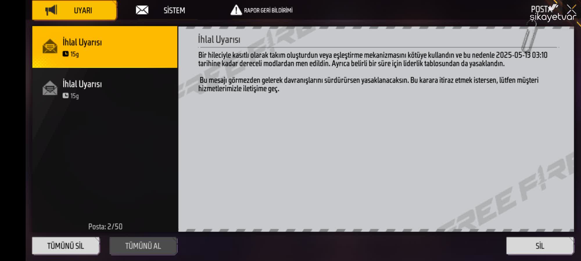 Free Fire Max Haksız Ban Nedeniyle Oyun Keyfim Yarıda Kaldı - Şikayetvar