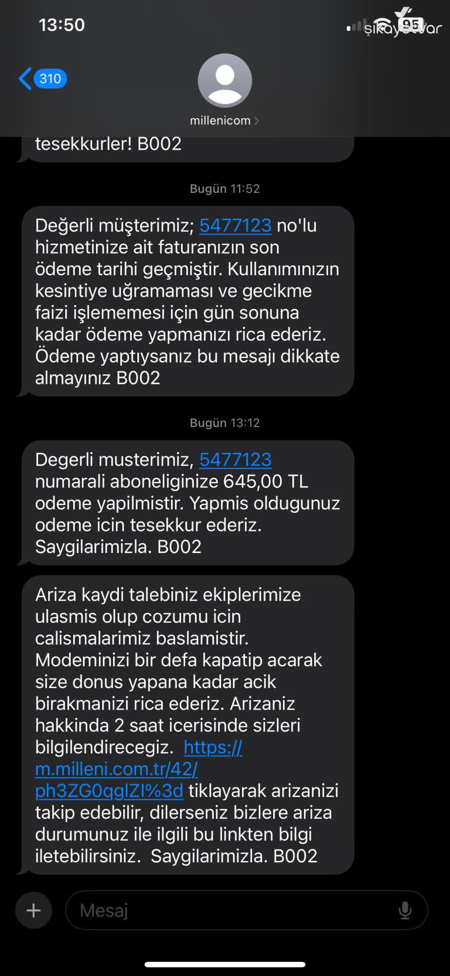 Millenicom Millenicom İnternet Hızı Ve Fatura Sorunu - Şikayetvar