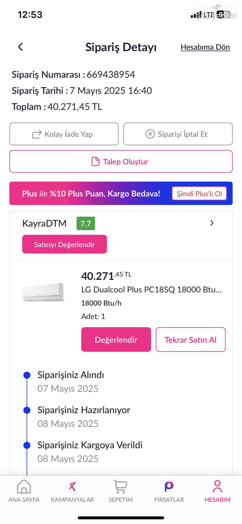 Kayra Dtm Sipariş Verilen Klimanın Teslim Edilmemesi Ve Yanıltıcı Kargo ...