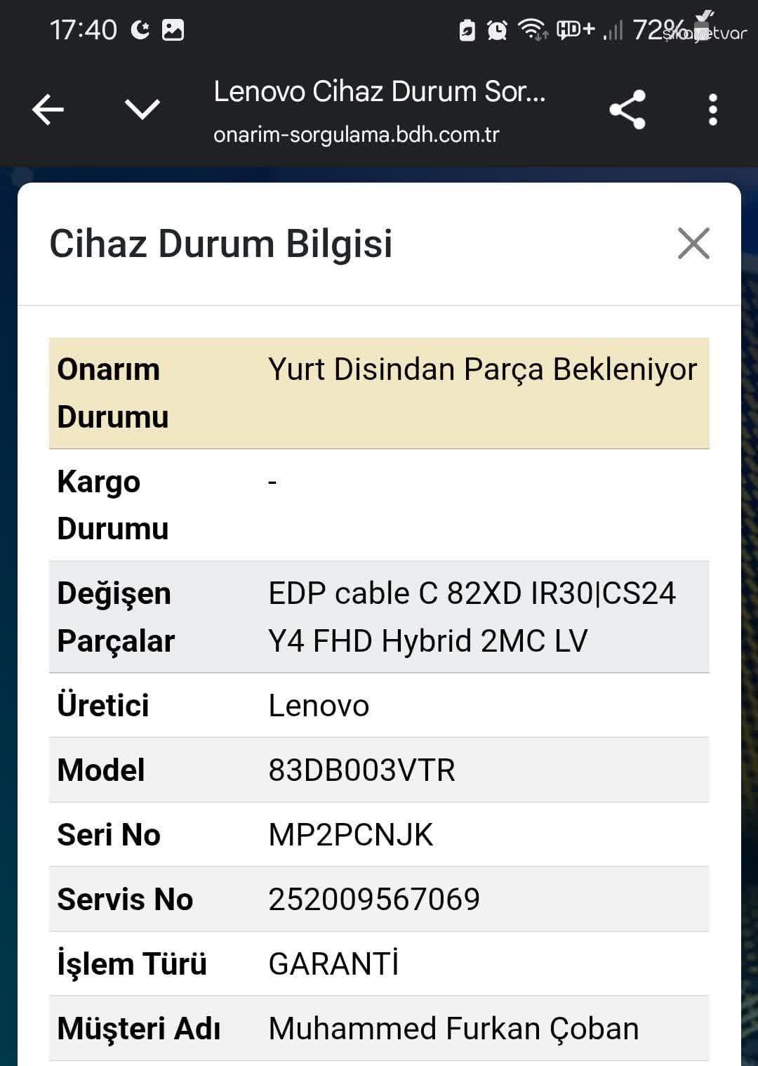 Lenovo Yeni Alınan Laptopun Arızası Ve Uzun Süren Teknik Servis Mağduriyeti - Şikayetvar