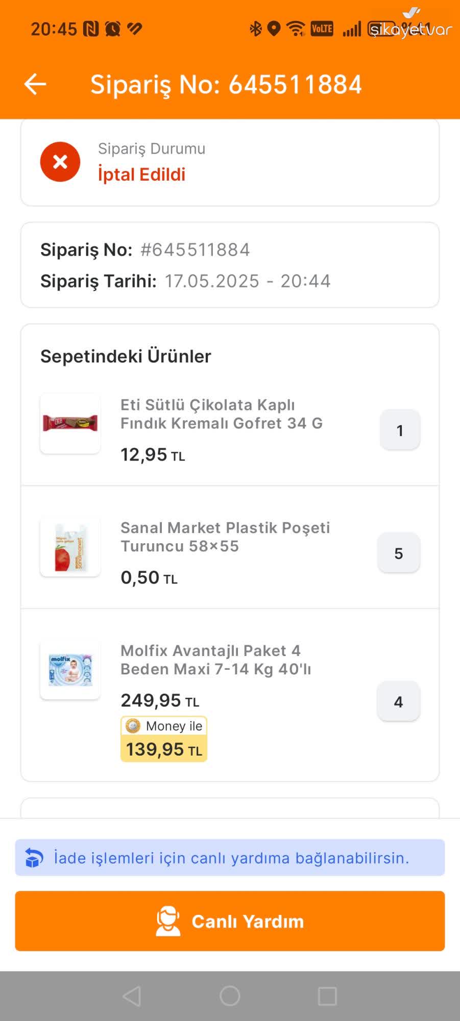 Migros Migros Sanal Market'te İndirimli Siparişlerim Sürekli İptal Ediliyor - Şikayetvar