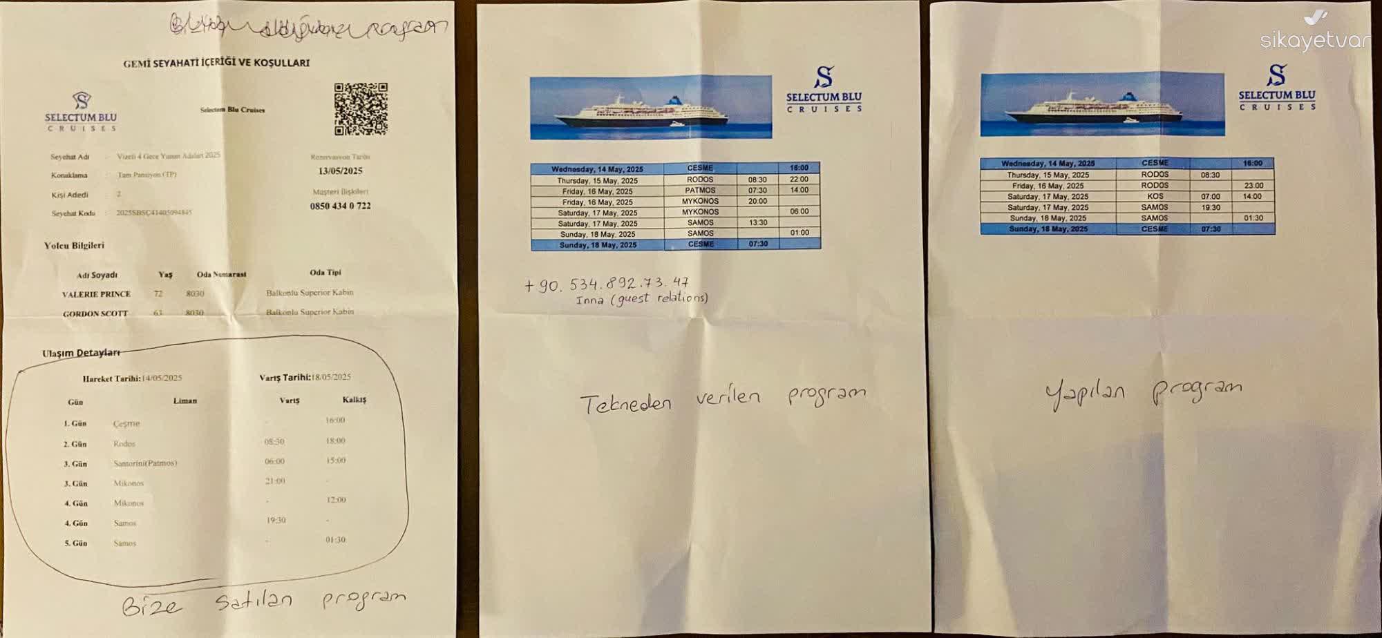 Selectum Blu Cruises Yunan Adaları Turunda Rota Değişikliği Ve Yetersiz ...