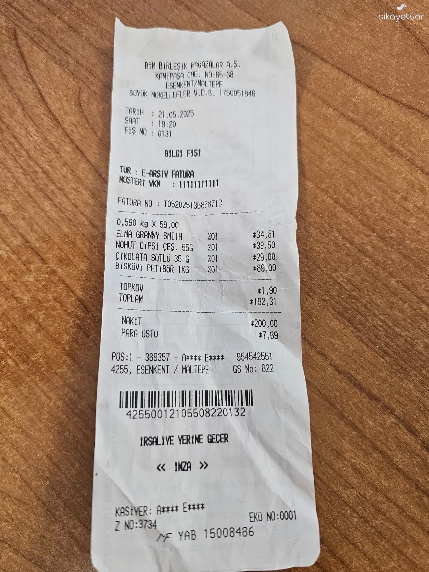 BİM'de Züber Cips Fiyat Etiketi Ve Kasa Farkı Mağduriyeti - Şikayetvar