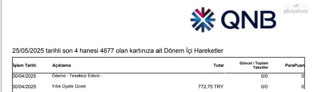 QNB Türkiye QNB Extra Kredi Kartı Aidatının Bilgi Verilmeden Yansıtılması Ve İade Sorunu ...