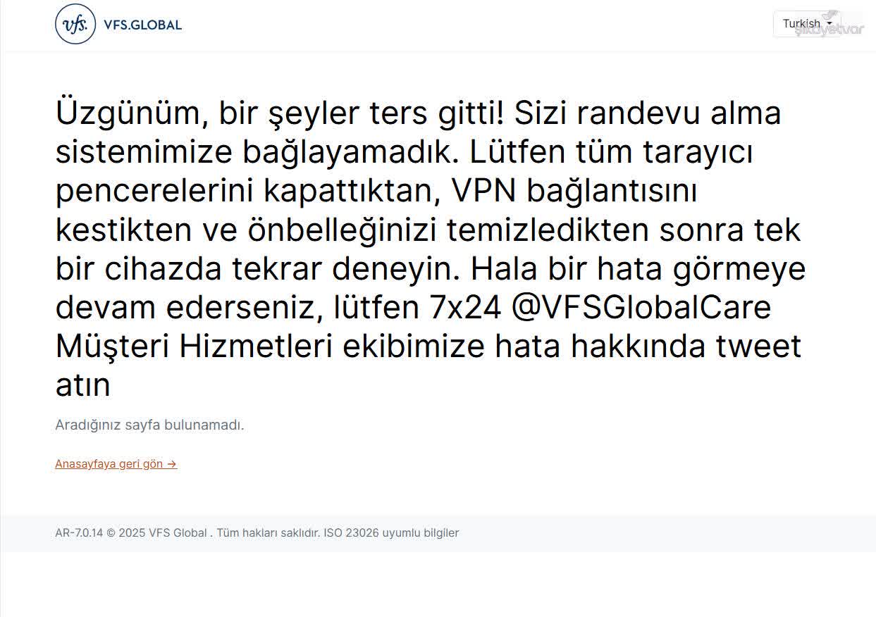 VFS Global Teknik Sorunlar Nedeniyle Schengen Vize Randevusu Alamıyorum - Şikayetvar