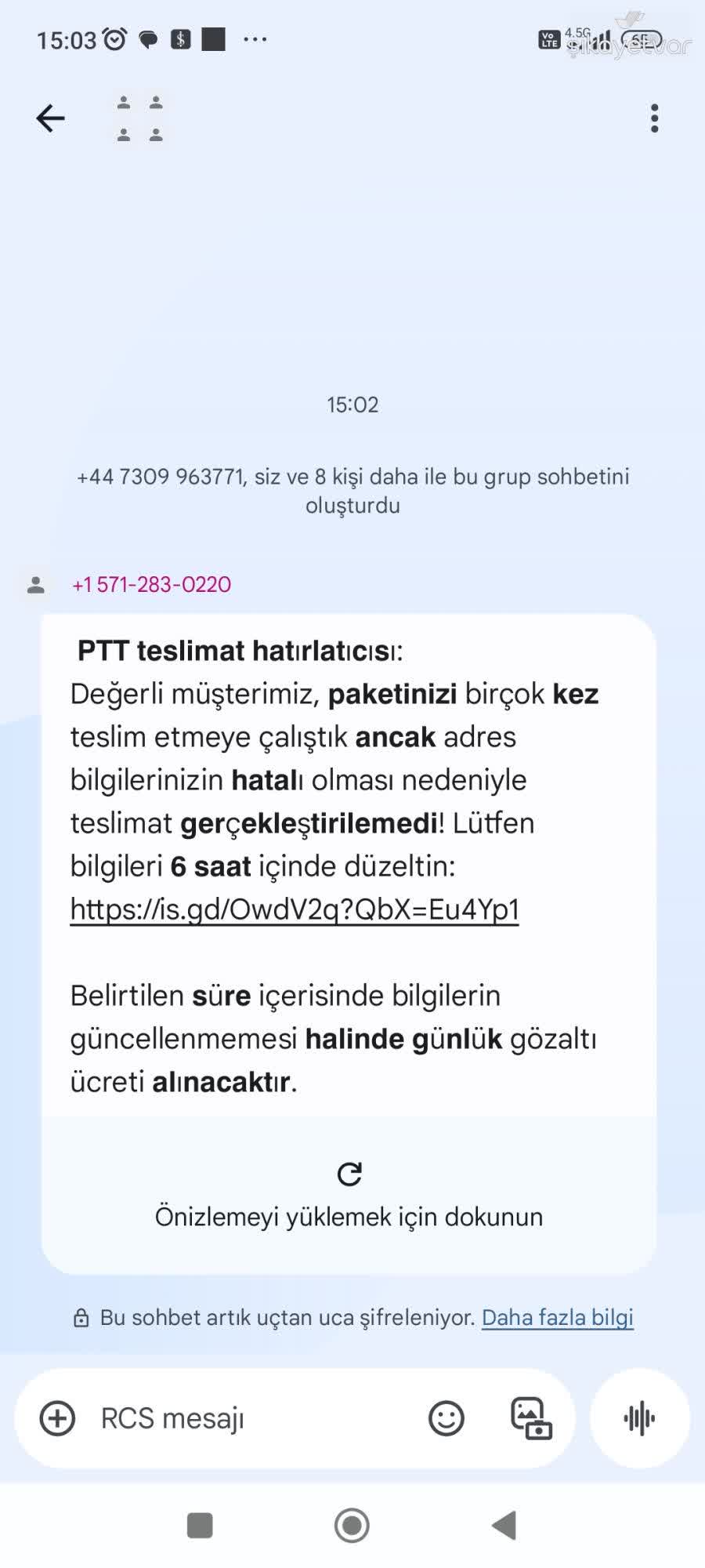 PTT Kargo Adına Gelen Şüpheli Mesaj Hakkında Güvenlik Endişesi - Şikayetvar