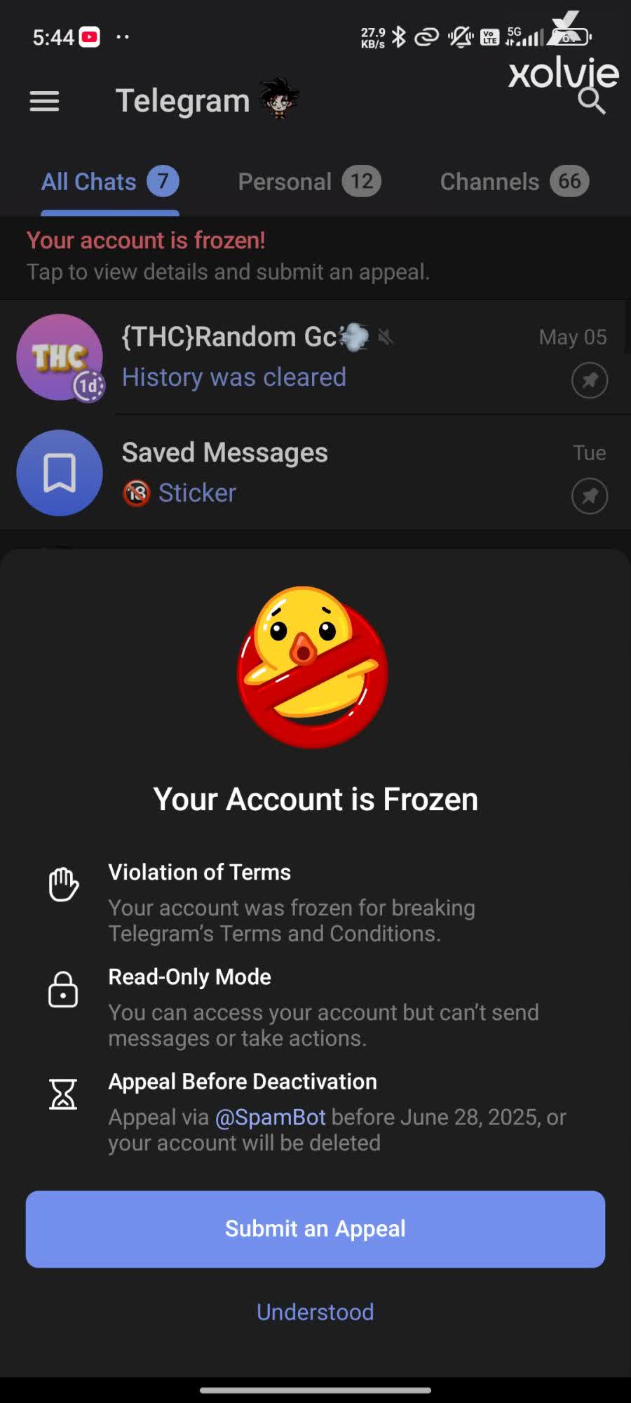 Telegram Account Got Unfrozen After Appealing - Xolvie