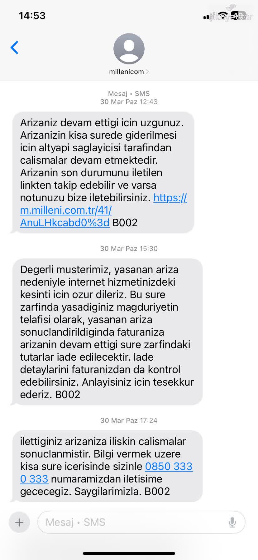 Millenicom İnternet Bağlantı Sorunu Ve Fatura Problemi - Şikayetvar