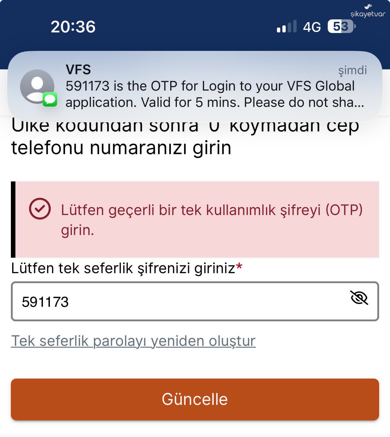 VFS Global Sürekli Login Hatası Ve SMS OTP Sorunu Nedeniyle Sisteme ...