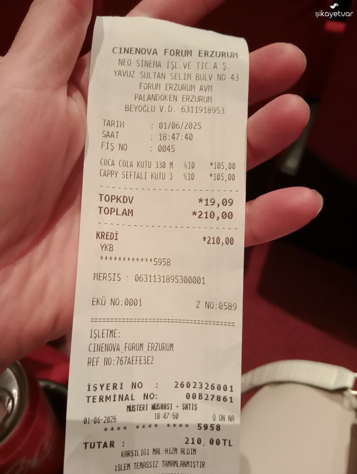 World Cinezone Sinema Büfesinde Fahiş Fiyatlar Ve Müşteri Memnuniyetsizliği - Şikayetvar