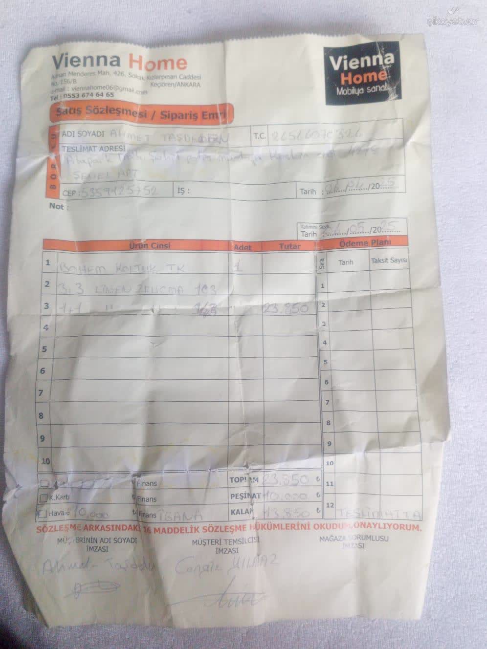 Vienna Home Koltuk Takımı Teslim Edilmiyor, Kapora İadesi Yapılmıyor ...