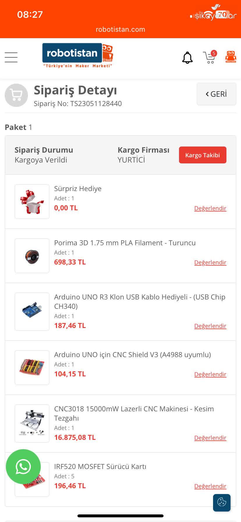 Robotistan Siparişimde Yanlış Ürün Gönderildi, Mağduriyetim Giderilmiyor - Şikayetvar