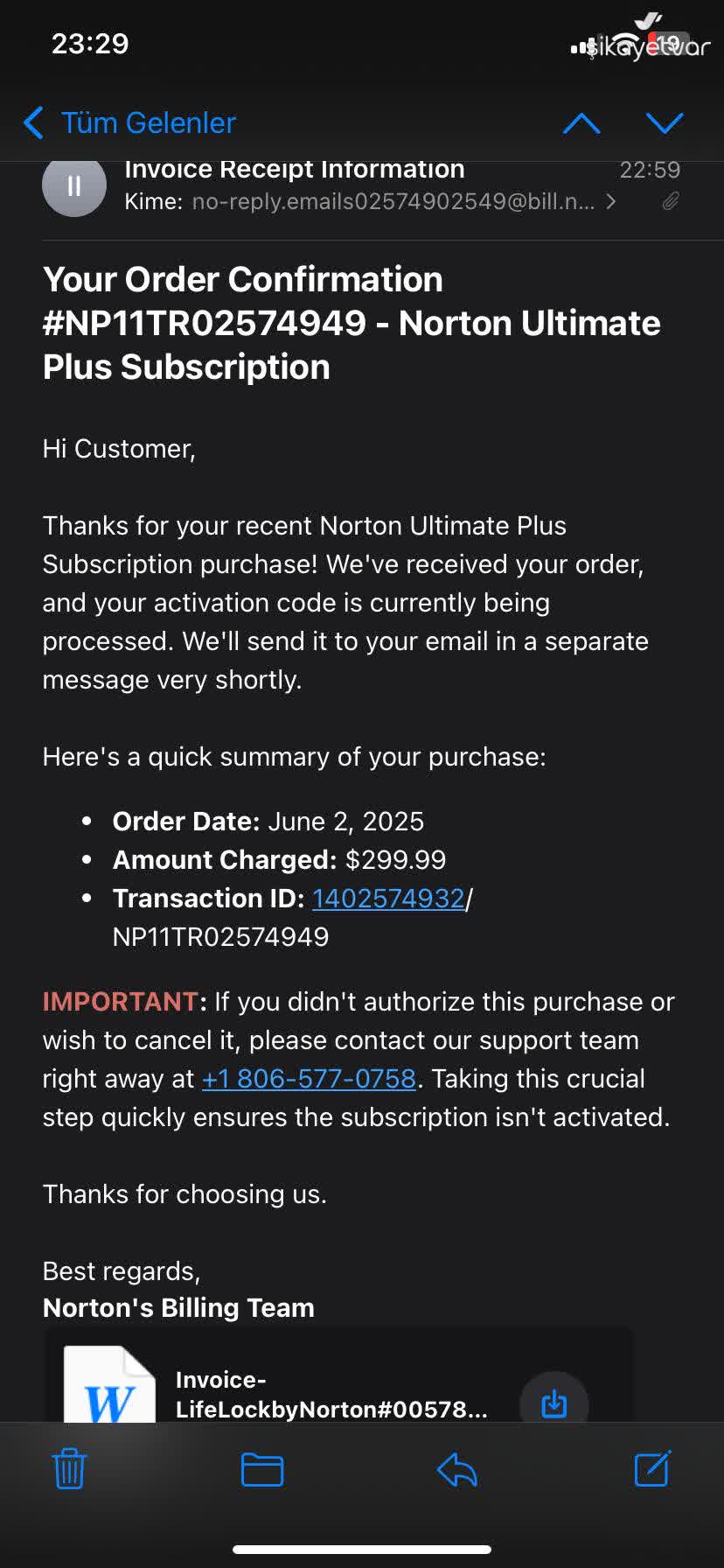 Hiç Üye Olmadığım Norton’dan Yüksek Tutarla Faturalandırıldım! - Şikayetvar