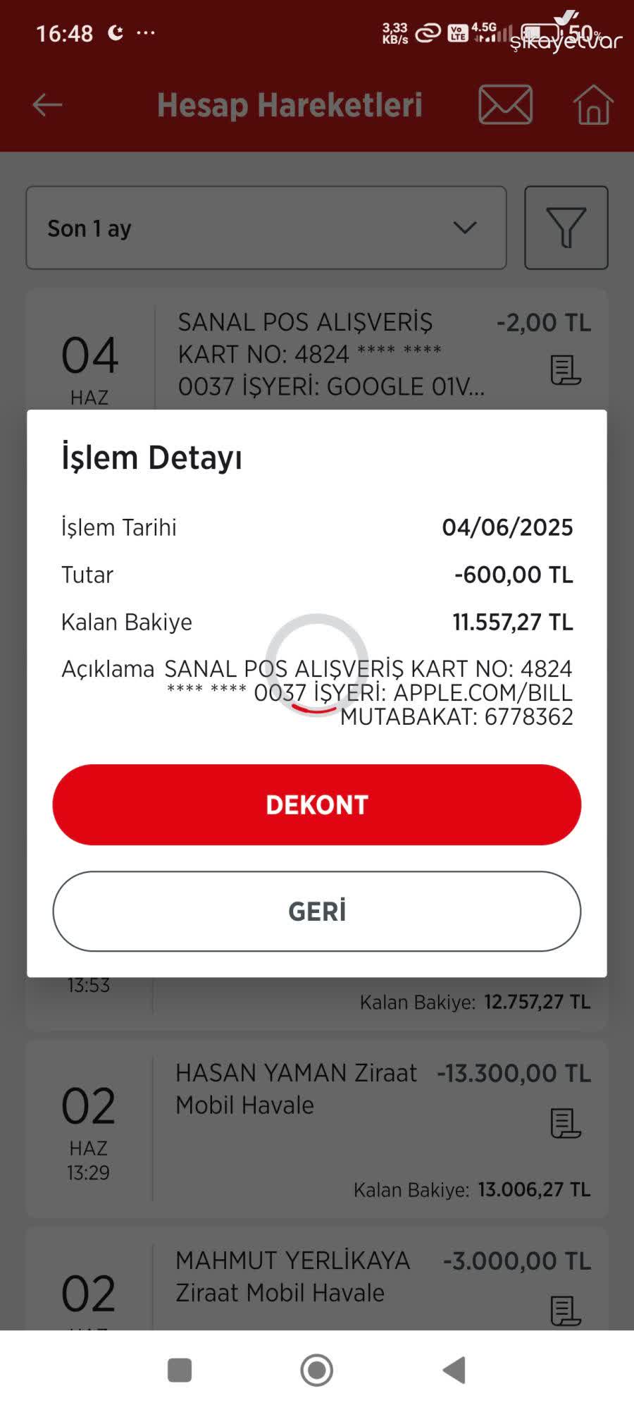 Apple Bill Üzerinden Bilgim Dışında İki Kez Para Çekildi - Şikayetvar