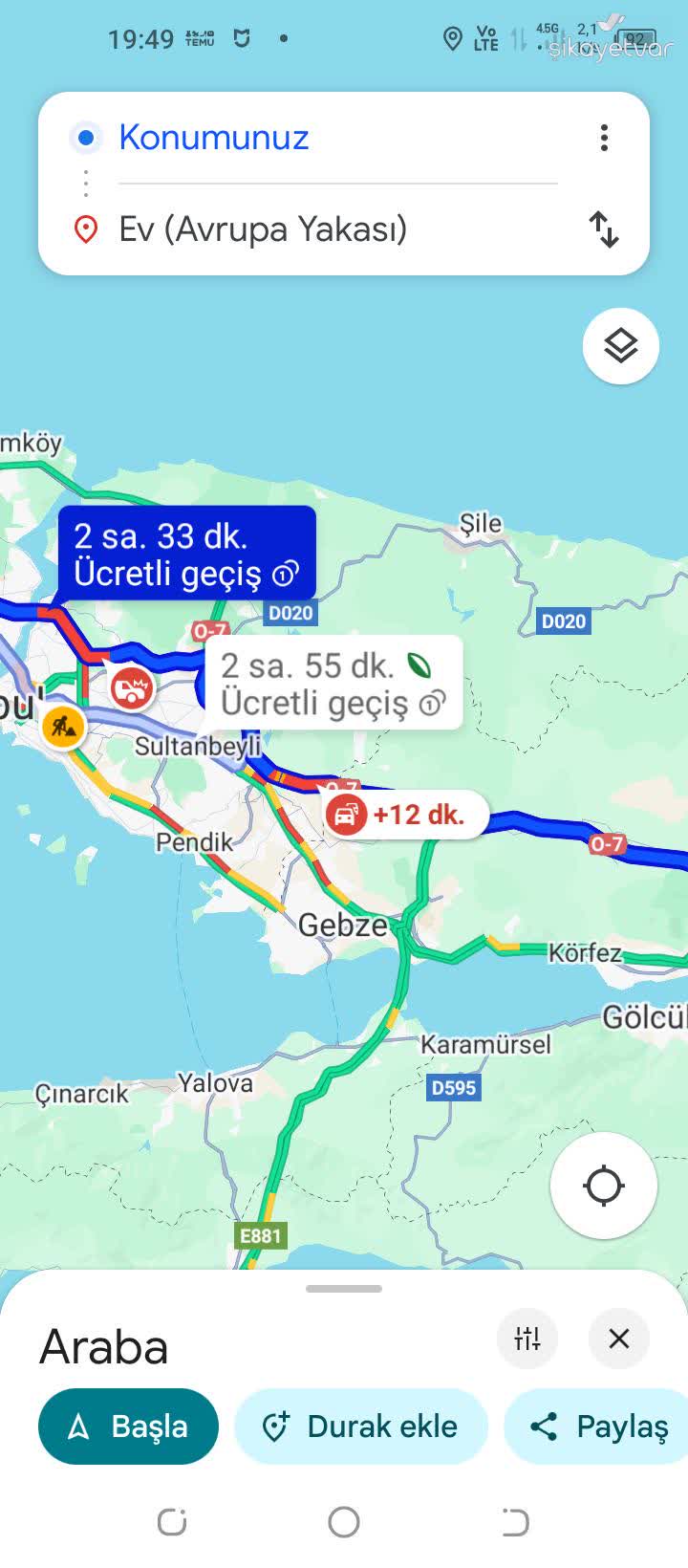 Google Haritalar E80 Karayolunu Rota Olarak Göstermiyor - Şikayetvar