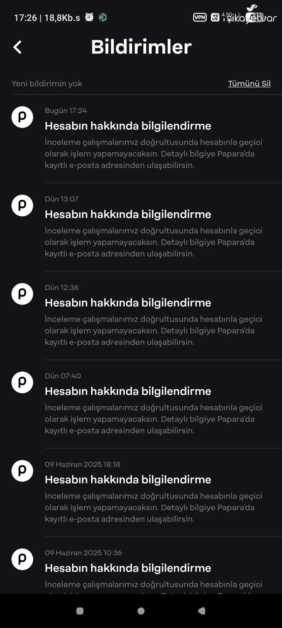 Papara Hesabım Haksız Yere Kapatıldı, Mağdurum - Şikayetvar