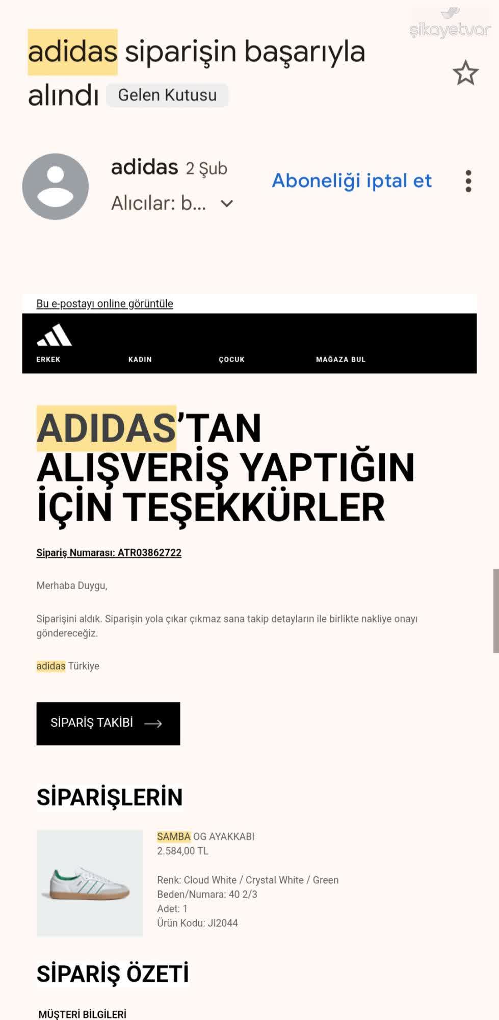 Adidas Samba Modeli Ayağımı Yara Yaptı, Mağduriyetimin Giderilmesini ...
