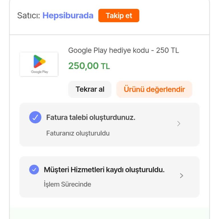 Hepsiburada Google Play Kodu Teslim Edilmedi, Destek Yetersiz - Şikayetvar