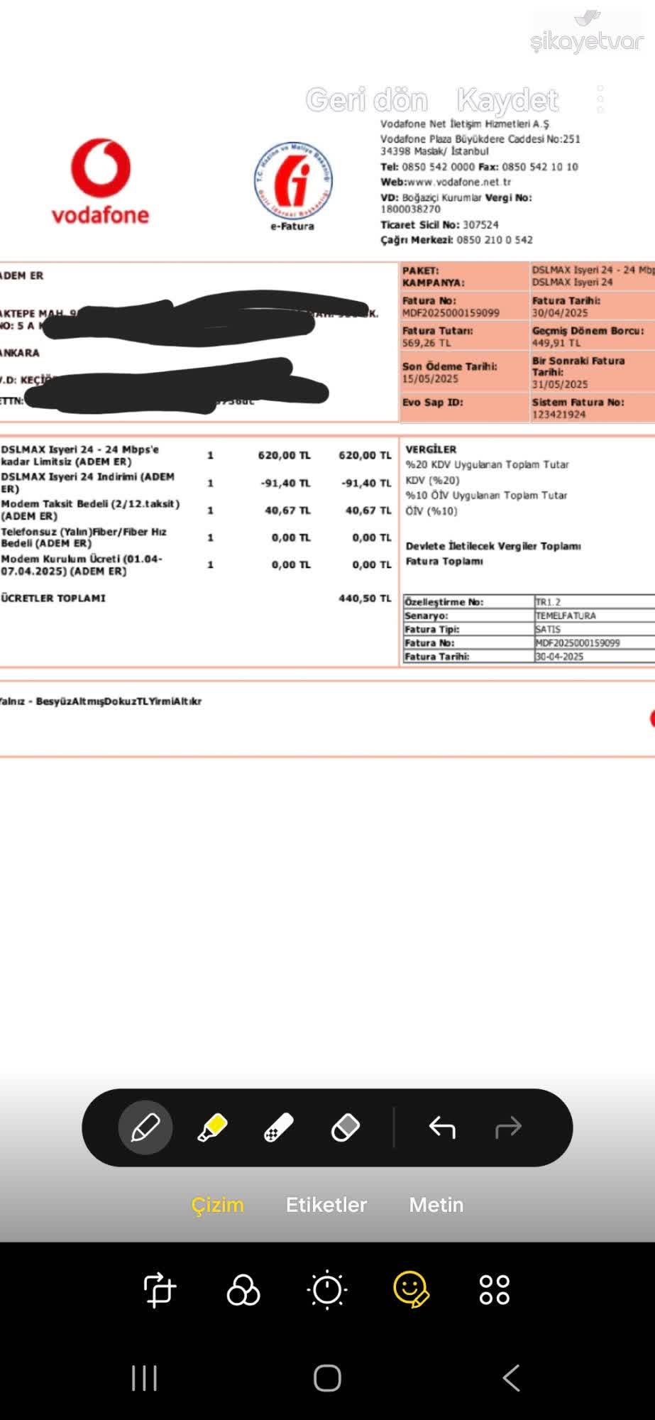 Vodafone Net Taahhüt Edilen Fiyatın Üzerinde Fatura Ve İlgisiz Müşteri Hizmeti - Şikayetvar