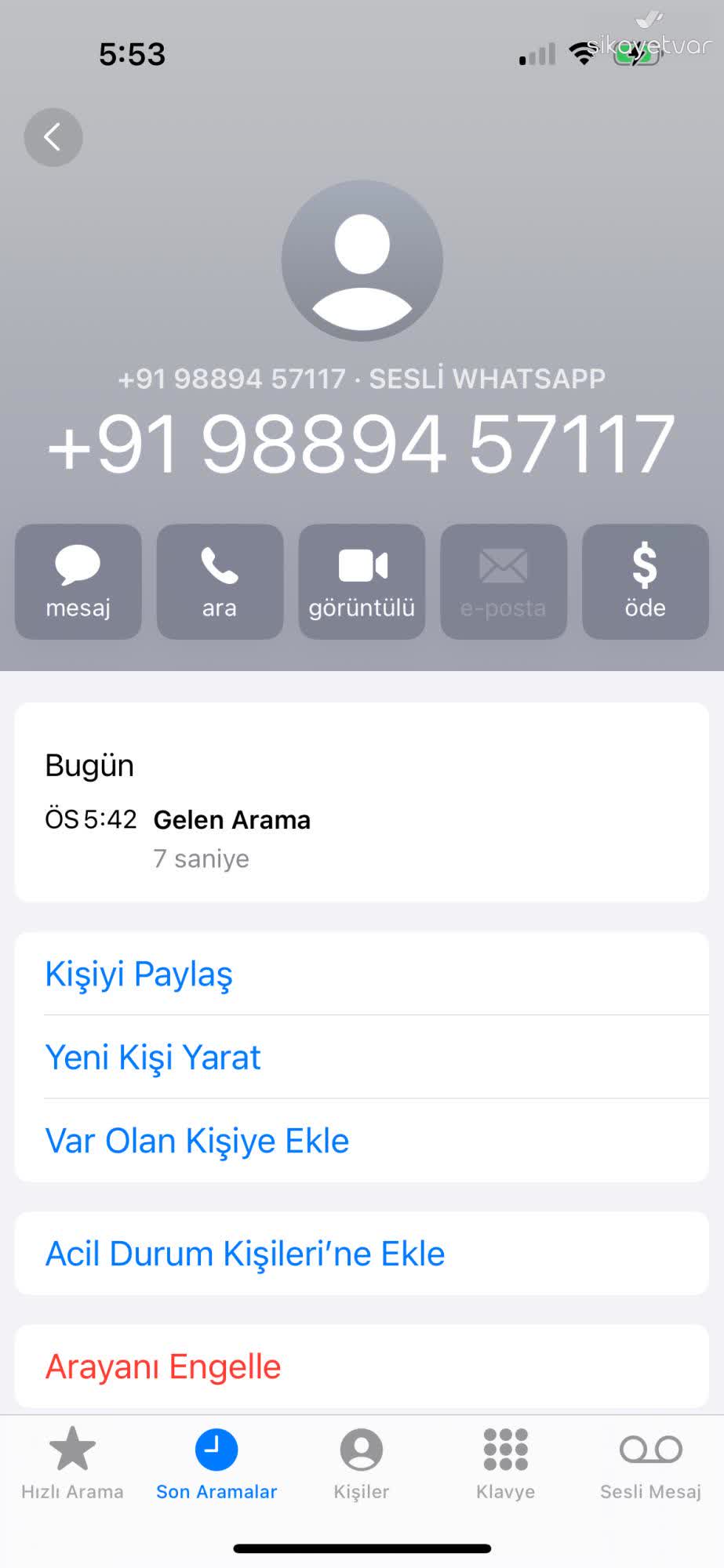 Yabancı Numara İle WhatsApp Üzerinden Güvenlik Endişesi - Şikayetvar