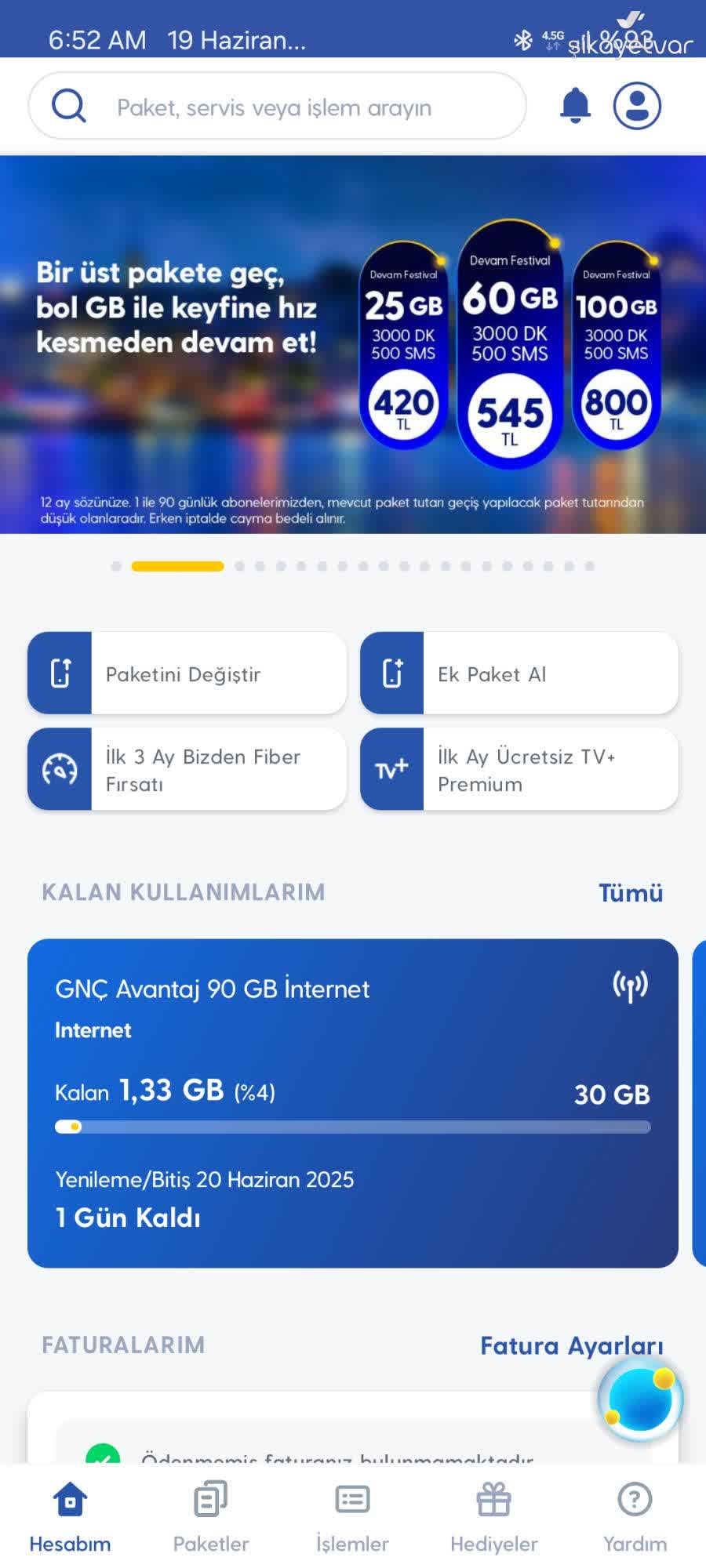 Turkcell Sosyal Medya Paketimden İnternet Düşmüyor, Normal Paketim Hızla Tükeniyor! - Şikayetvar
