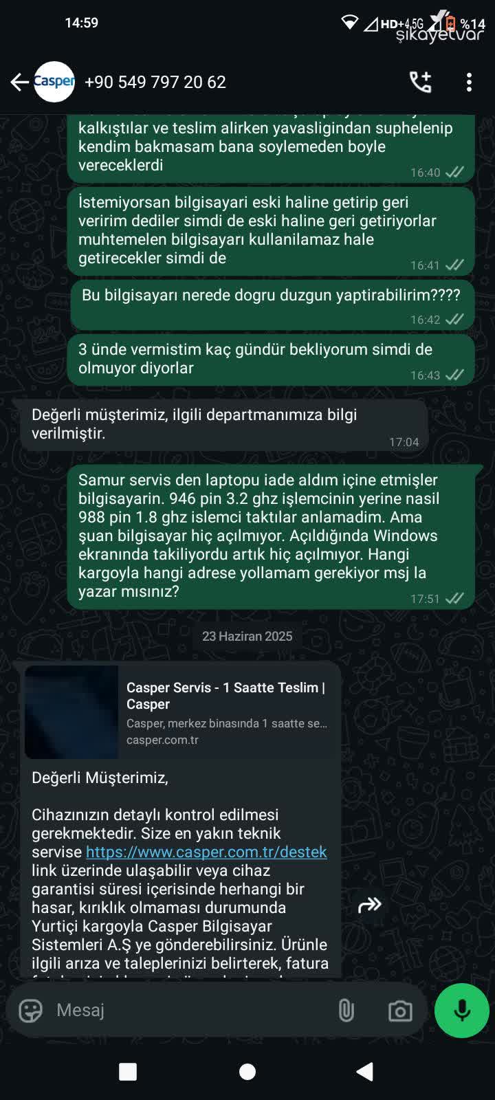 Casper Nirvana Casper Servisinde Anakart Değişimi Sonrası Laptopum Tamamen Bozuldu - Şikayetvar