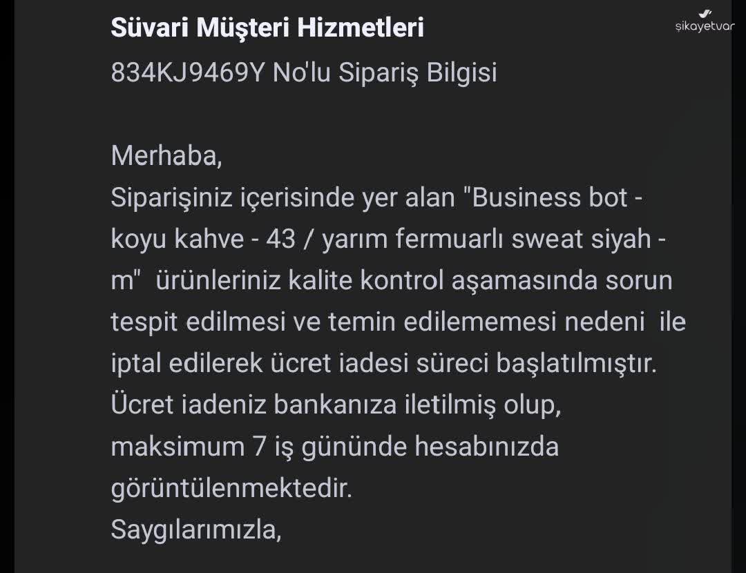 Süvari Giyim Sipariş Verdiğim Ürünler Gönderilmedi, Fiyatları Artmış ...