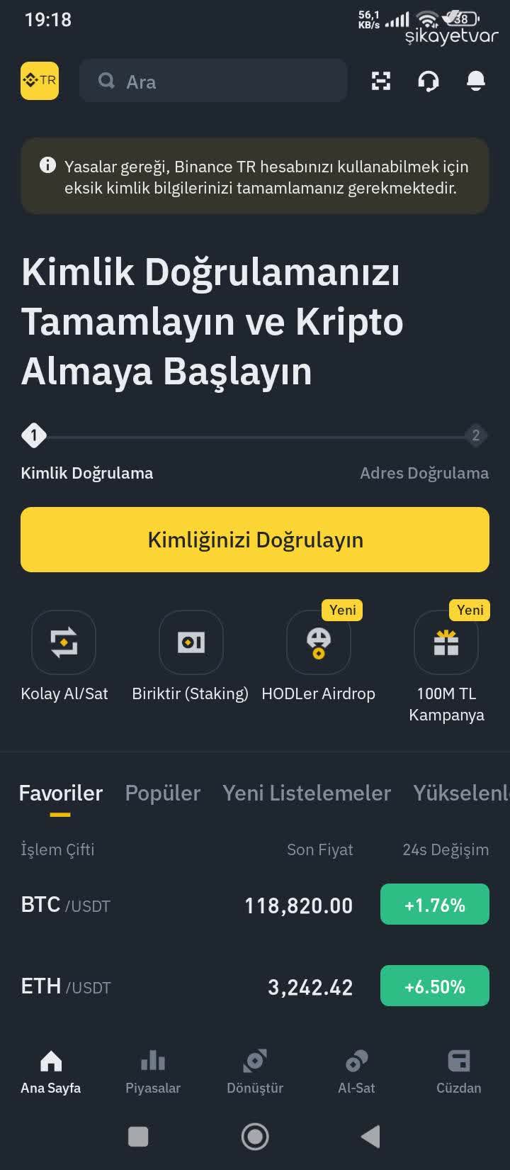 Binance TR Selfie Doğrulama Sorunu Nedeniyle İşlem Yapamıyorum - Şikayetvar