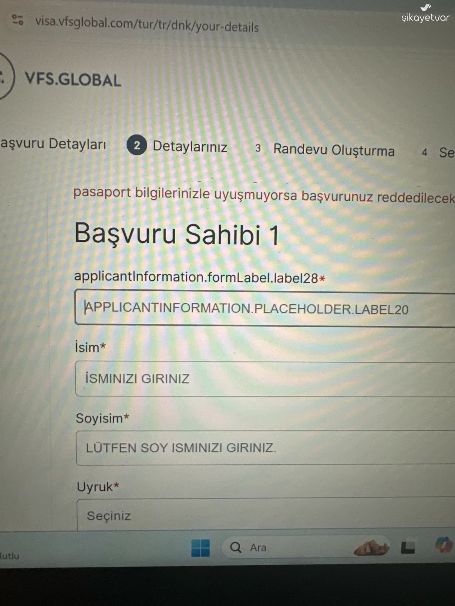 VFS Global Vize Başvuru Formunda Anlaşılmaz Alan Ve Sistemsel Sorun ...