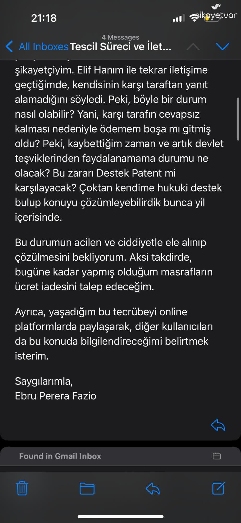 Destek Patent Hizmet Sonrası Yetersiz Takip Ve Bilgilendirme Deneyimi ...