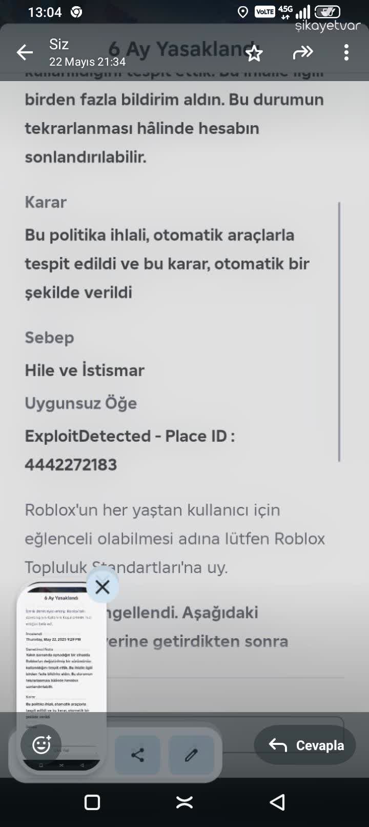 ROBLOX Haksız Ban Nedeniyle Hesabımın Kapatılması Ve Mağduriyetimin Giderilmesini Talep Ediyorum ...
