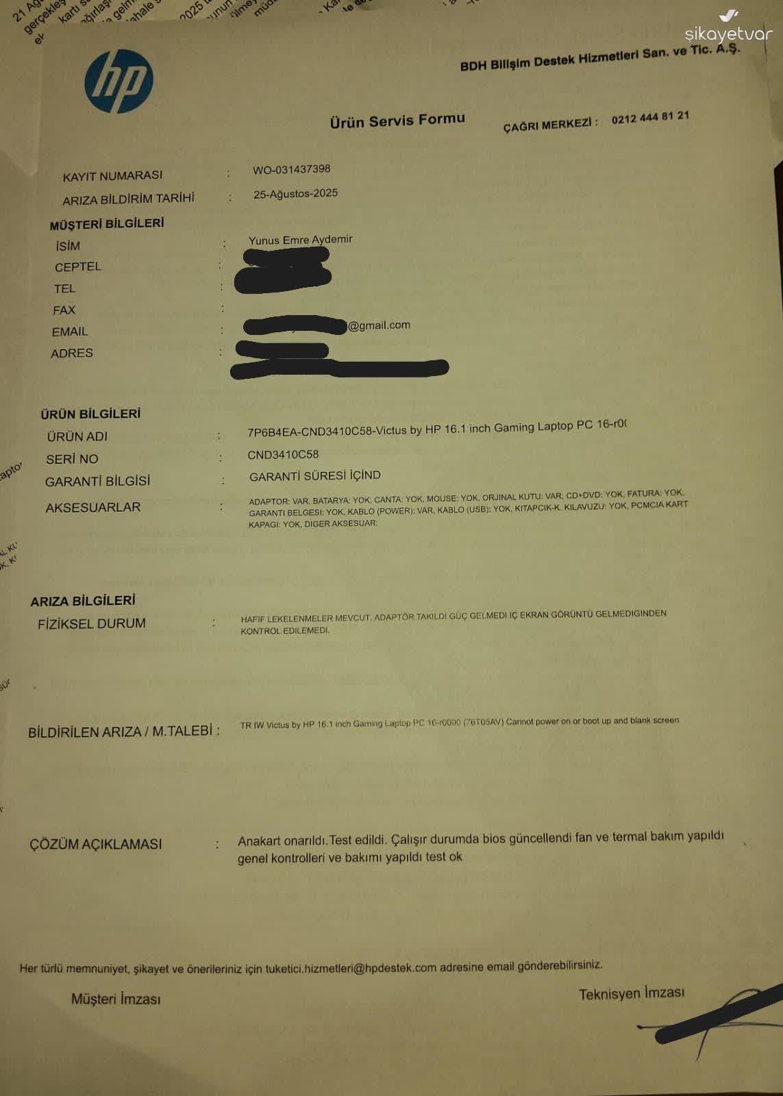 HP Victus Laptop Garanti Sürecinde Yetersiz Bilgilendirme Ve Cihazda ...