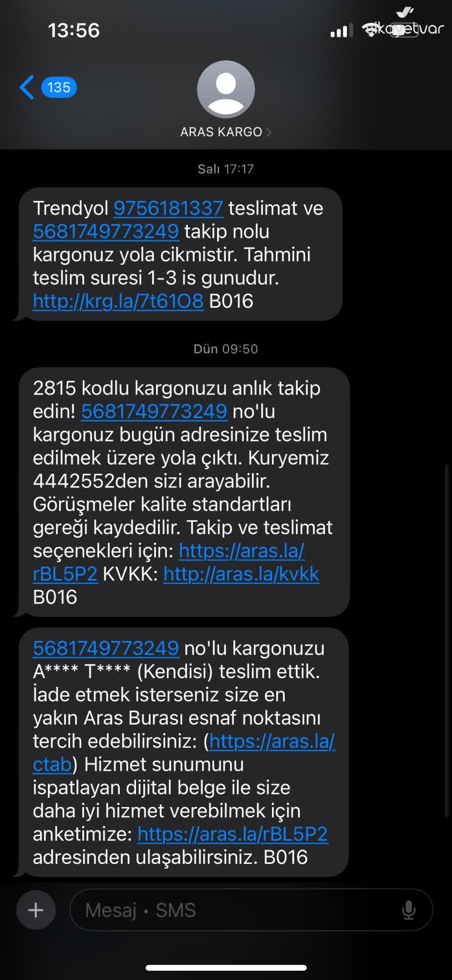 Aras Kargo Teslim Edilmediği Halde Teslim Edilmiş Gösterilen Kargo Ve ...