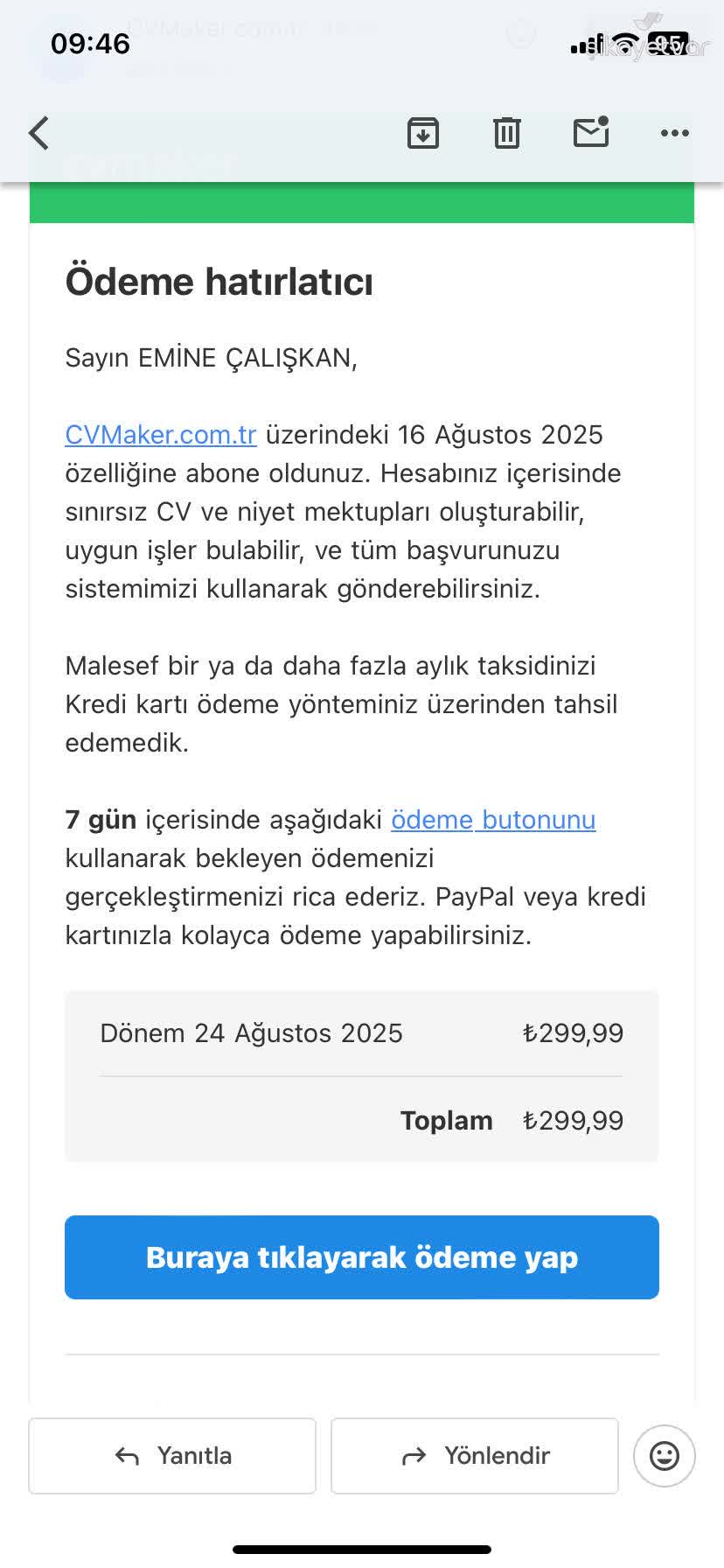 CVmaker CV Oluşturma Sonrası Beklenmedik Üyelik Borcu Ve Şeffaf Olmayan ...
