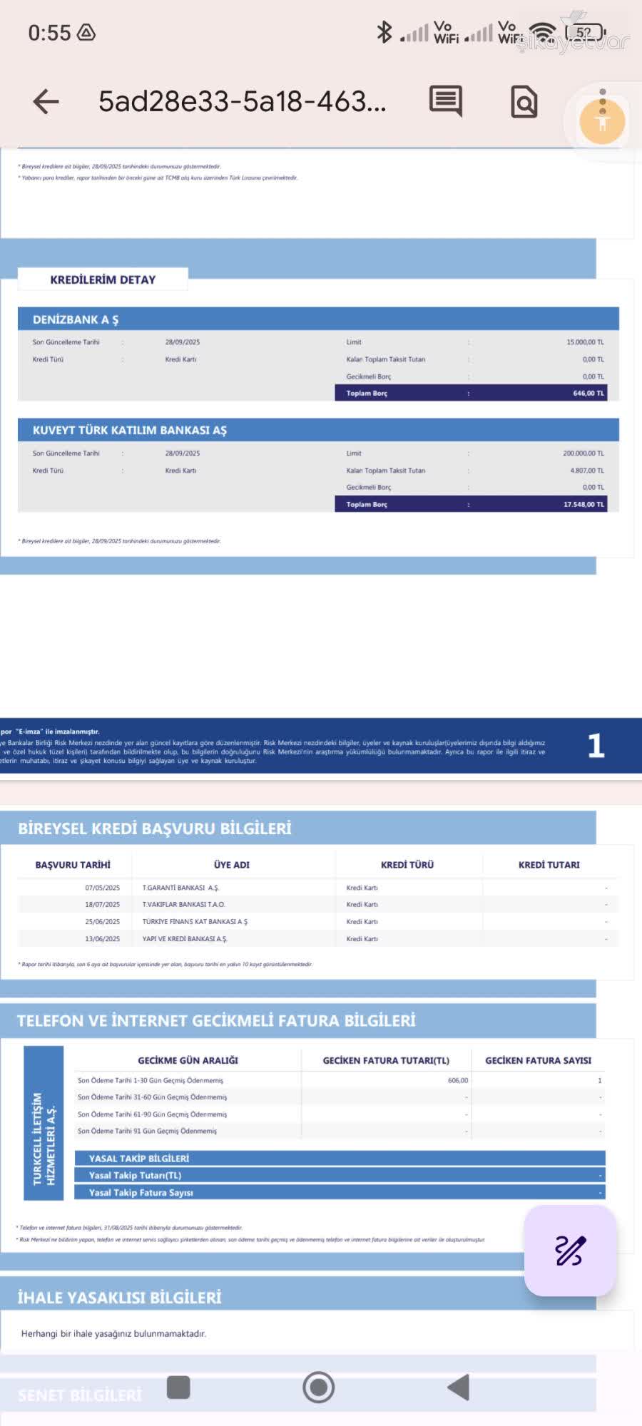Bana Ait Olmayan Turkcell Borcu Yüzünden Kredi Notum Risk Altında - Şikayetvar
