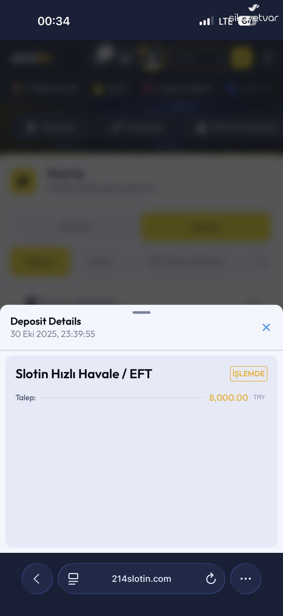Slotin Yanlış IBAN Nedeniyle Yatırılan Paranın Hesaba Geçmemesi Ve İade ...