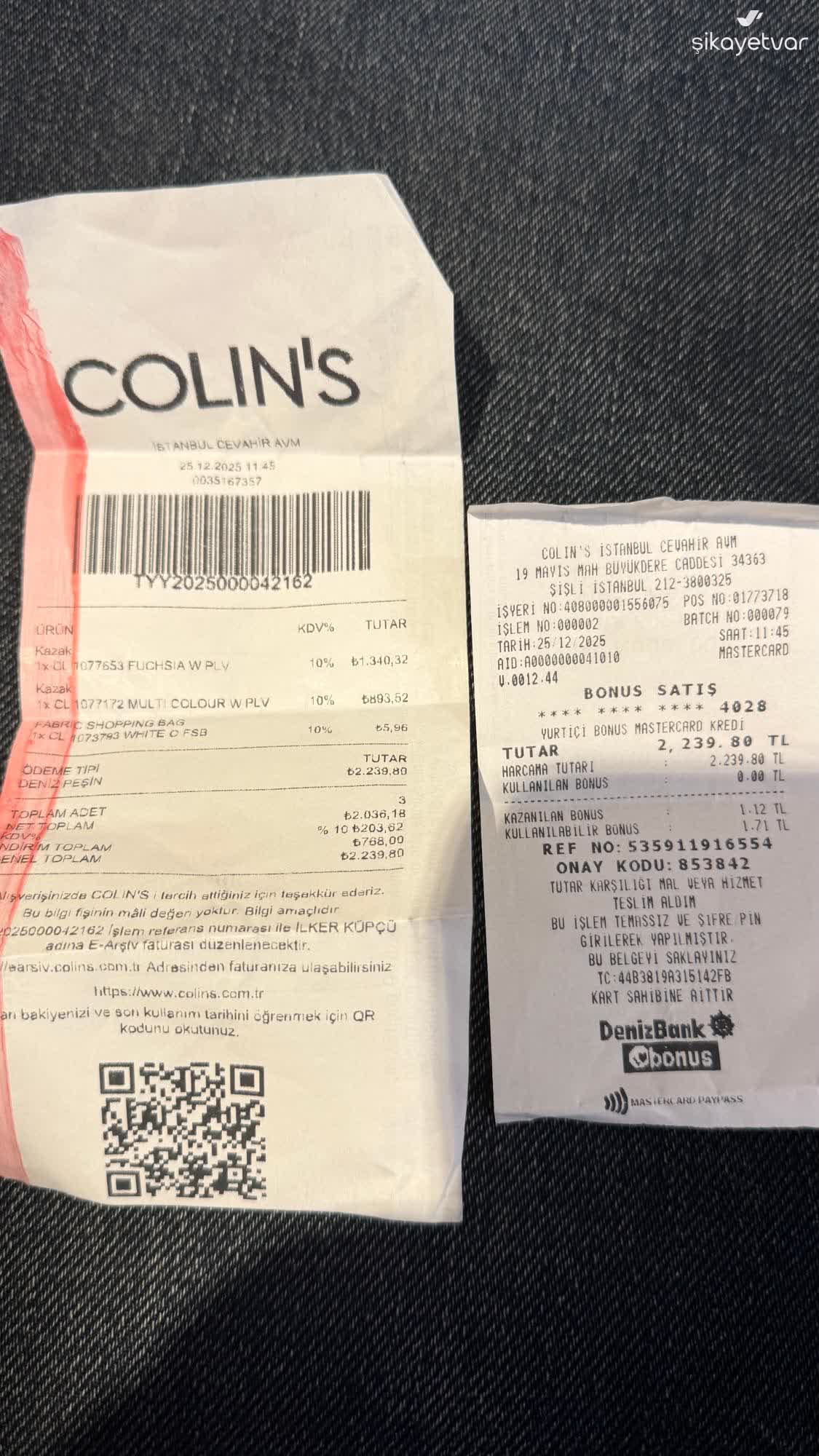 COLIN’S Puan Kullanımından Dolayı İade Reddedildi Ve Hediye Çeki ...
