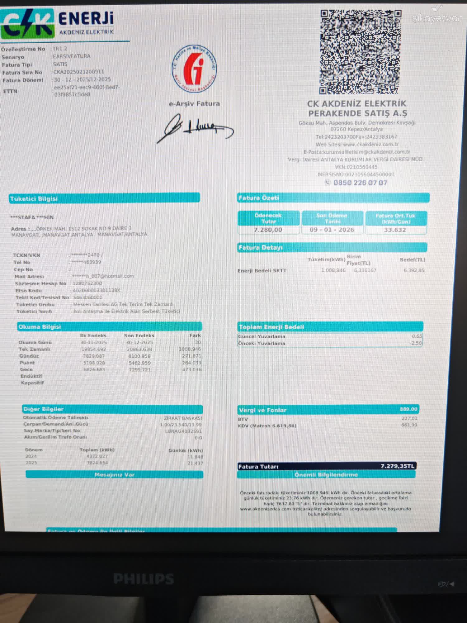 CK Enerji Akdeniz Elektrik Söz Verilen 4 TL Birim Fiyatı Faturada ...