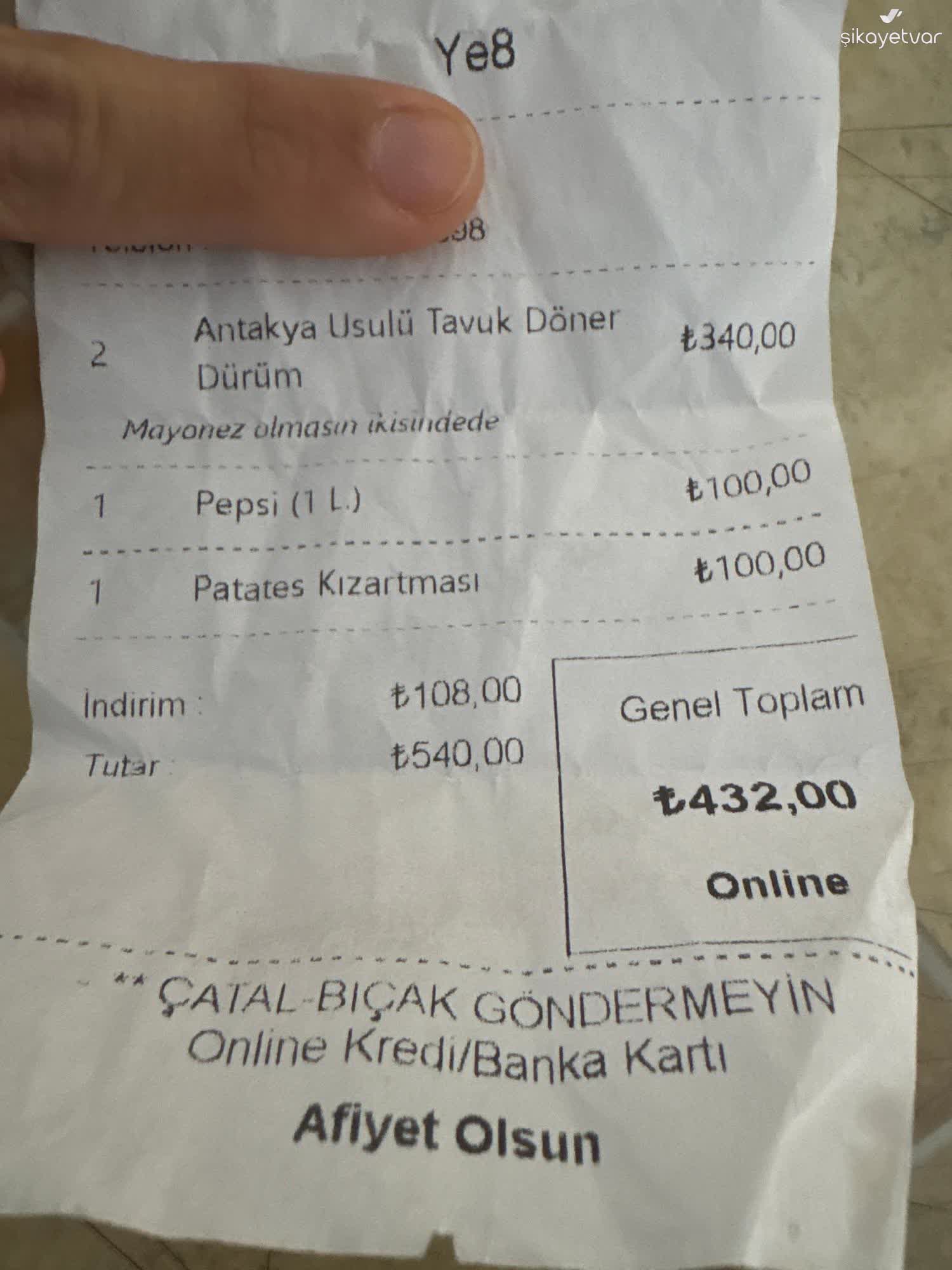 Yemeksepeti Mayonez Talebine Rağmen Dönerde Mayonez, Restorandan İade ...
