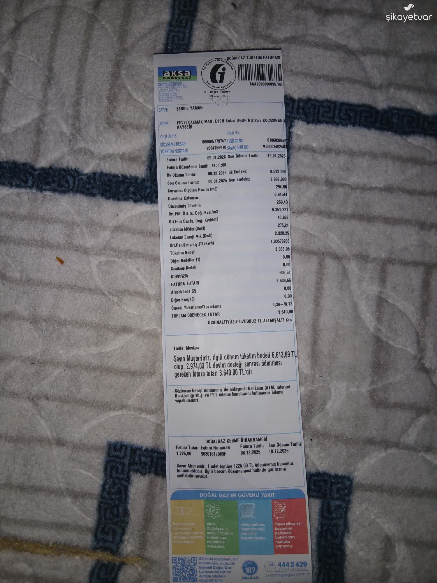 Aksa Doğalgaz Aksa Kayseri Doğalgaz Faturamda Hatalı Okuma Şüphesi ...
