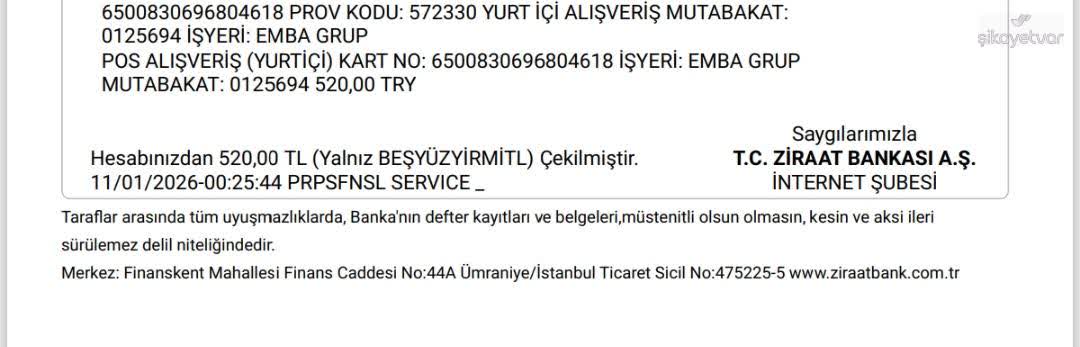 Ziraat Bankası POS’ta Mükerrer Çekim Ve İade Talebi - Şikayetvar