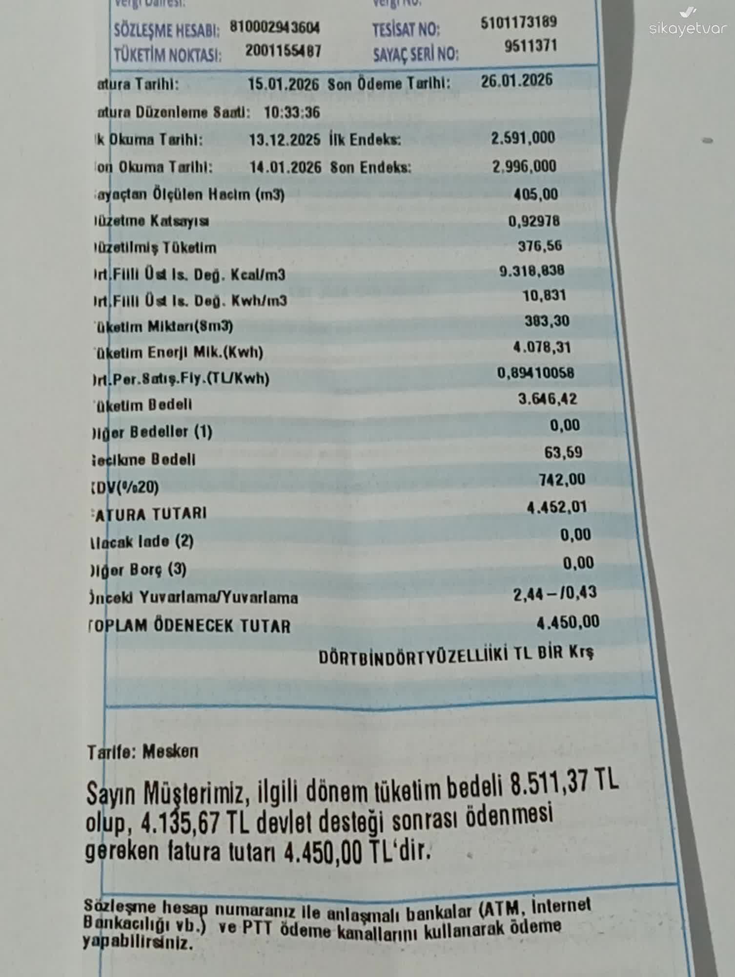 Aksa Doğalgaz Faturada Görülen Tutar Tutarsızlığı Ve Düzeltme Talebi ...